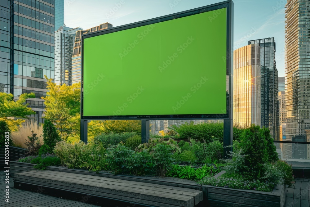 vertical blank green screen billboard mock up at a urban rooftop Stock ...