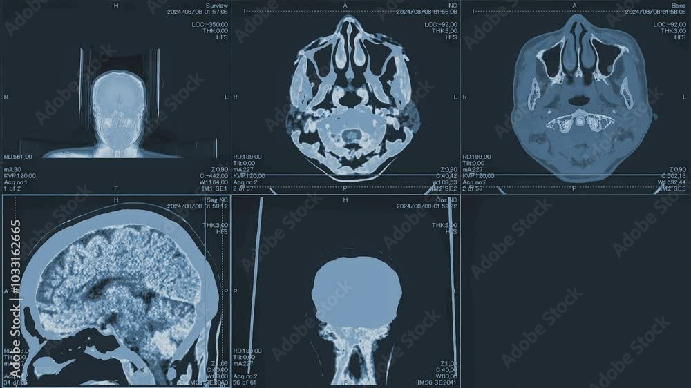 Magnetic resonance images of the brain, MRI of the brain, front and ...