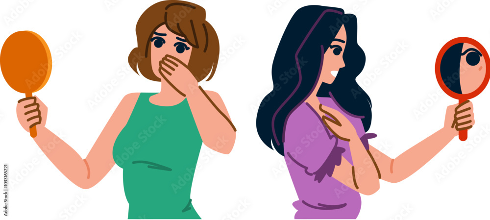 vulnerability woman mirror fear vector. perception appearance, scrutiny ...