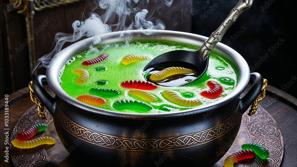 Halloween Brew Punch: A bubbling cauldron of green punch with floating ...