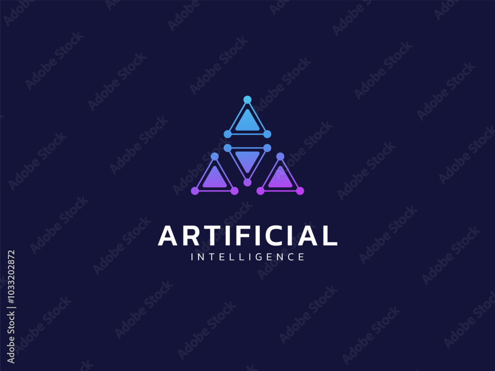 Artificial intelligence with network lines Triple Triangle shapes ...