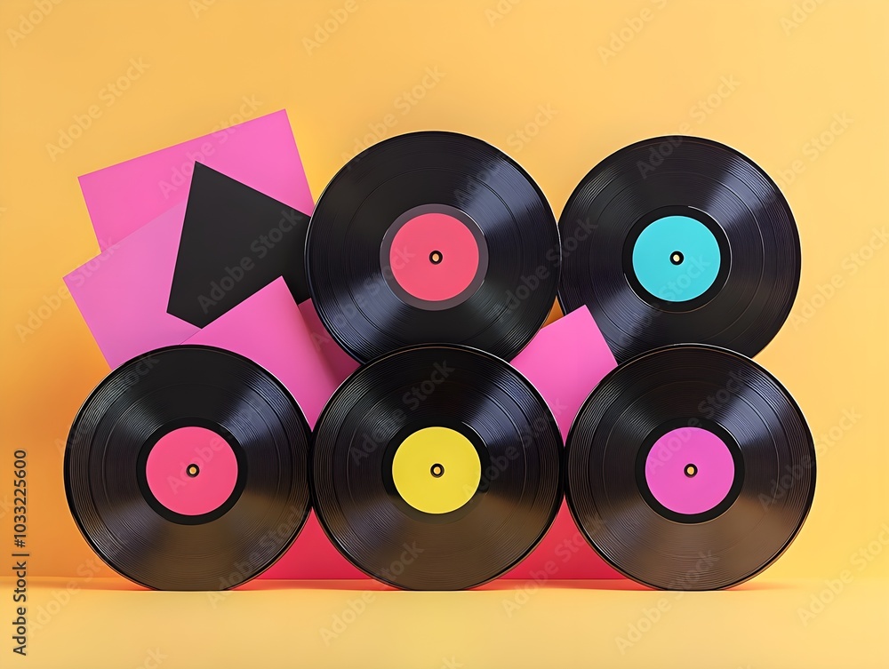 Vintage vinyl records with bold groovy graphics, colorful abstract ...