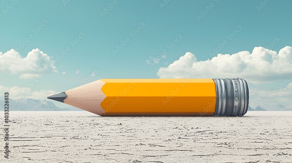 Digital of a giant wooden pencil sketching or drawing itself in a ...