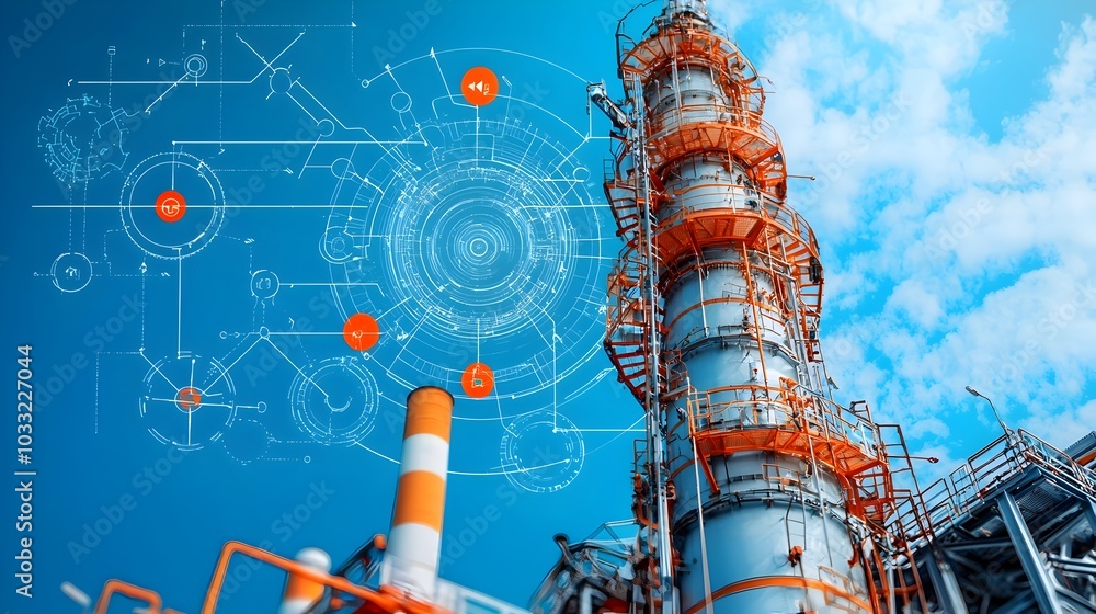 Dramatic flare from an oil or gas refinery flare stack lighting up the ...