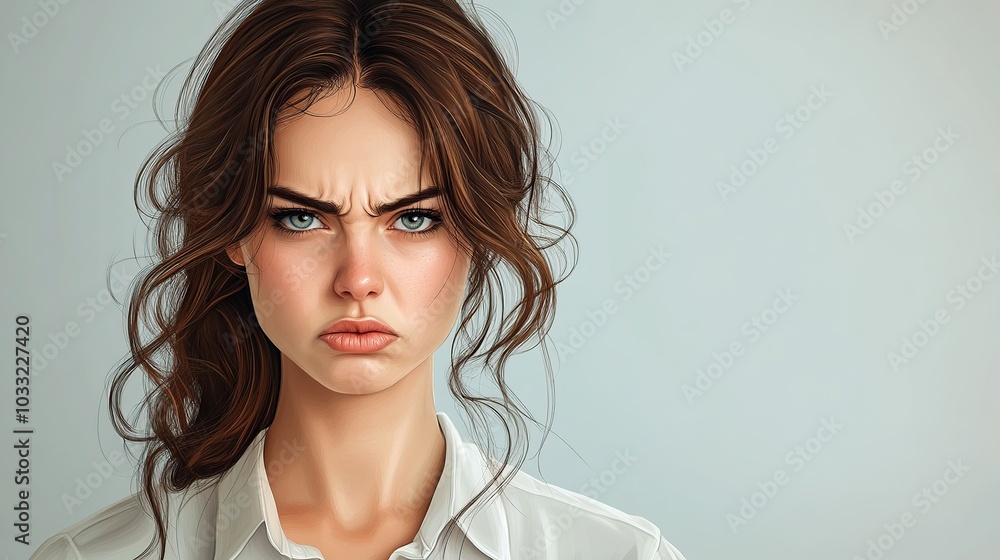Realistic image of a 31-year-old woman showing anger with a fierce look ...