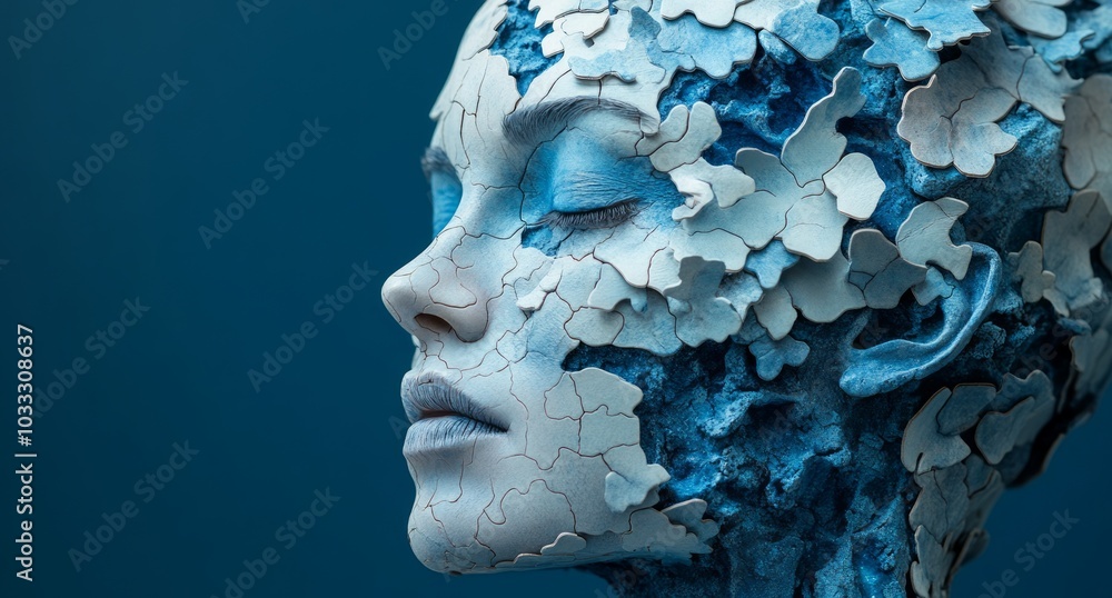 Tech and Humanity: A Sculpture of a Human Face Composed of Digital ...