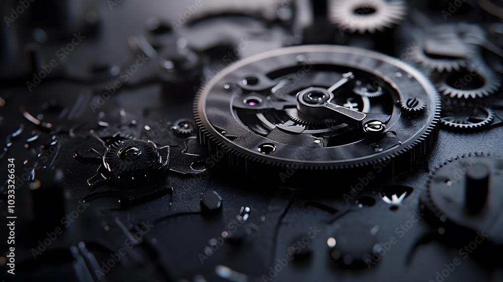 Intricate dismantled mechanical watch with detailed gears and springs ...