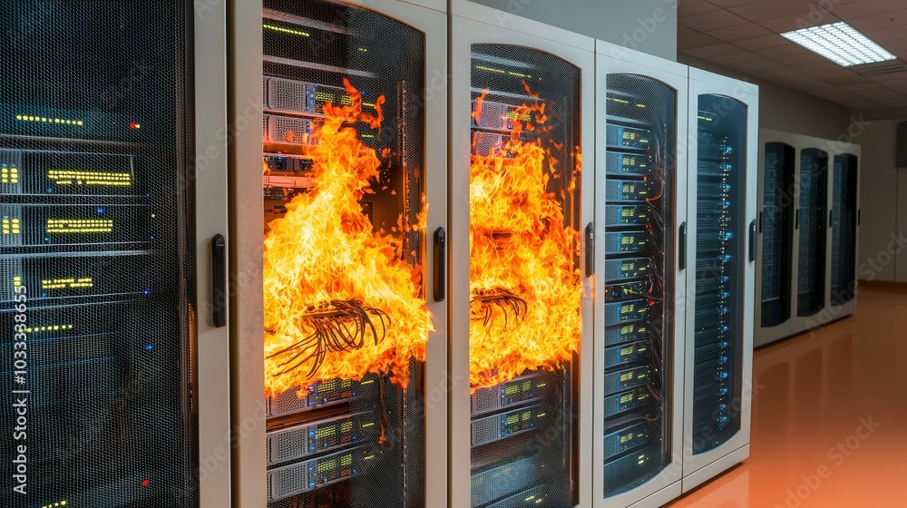 Data Center Server Room Fire Cyber Attack System Failure Data Breach ...