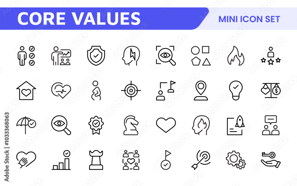 Core Values outline icons set. Core, values, business, leadership ...