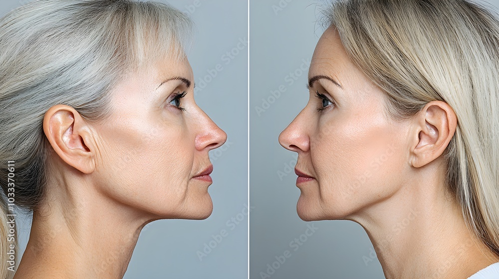 Visual side-by-side showing skin laxity pre-facelift, with the post ...