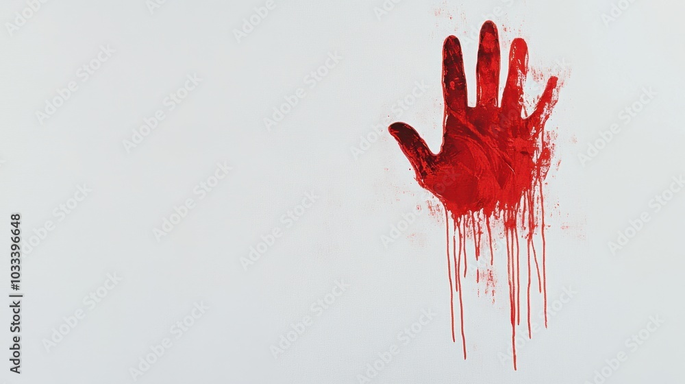 Creepy Red Handprint with Dripping Blood on White Background - Horror ...