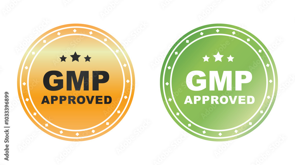 GMP certified icon, logo or label. Good Manufacturing Practice stamp or ...