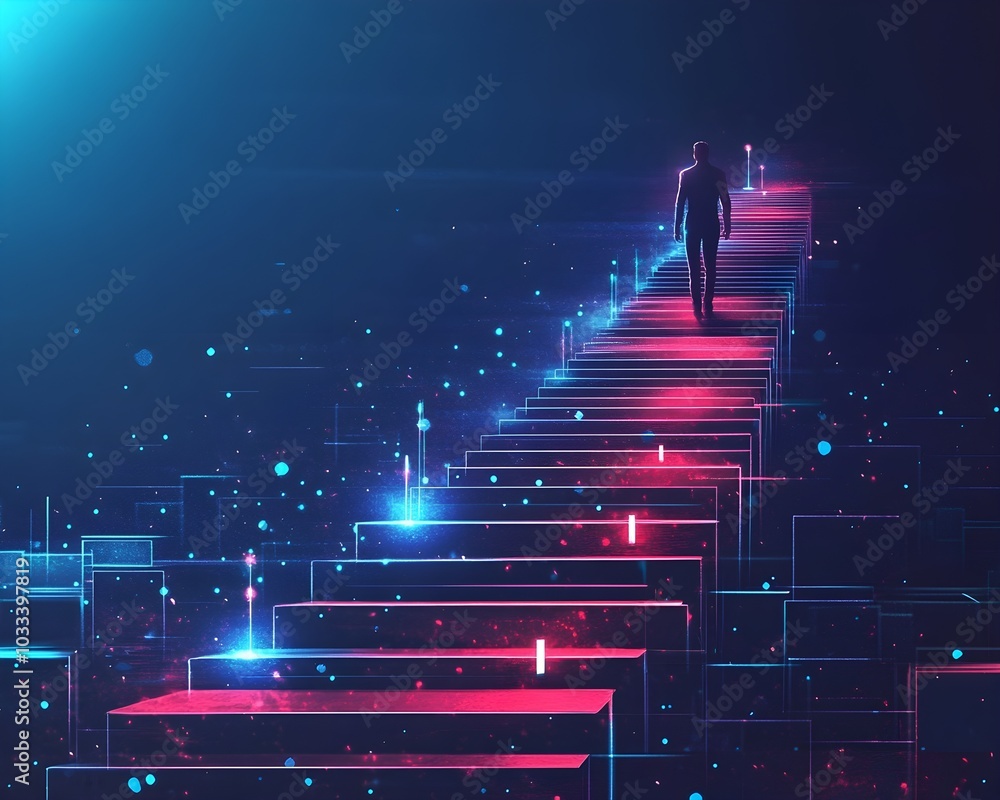 4. Career path visualized as ascending steps with milestones labeled as ...