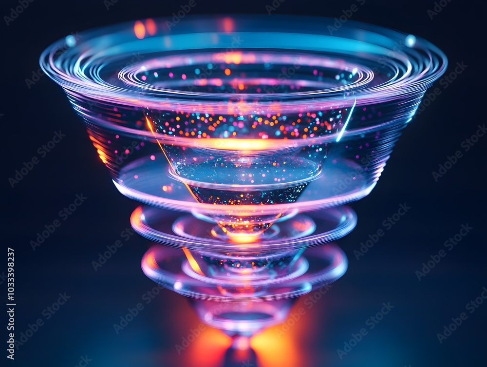 9. Sales funnel diagram made from futuristic holographic visuals, leads ...