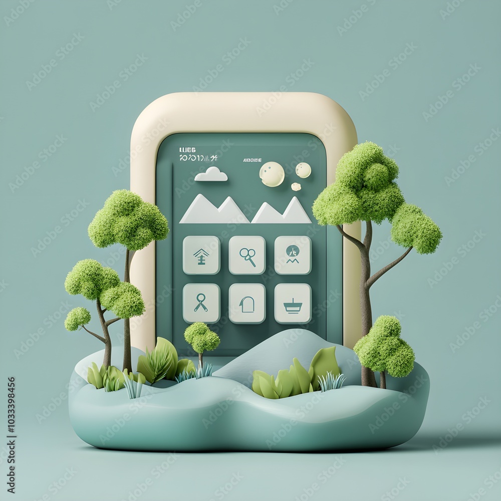 AI-driven carbon footprint calculator flat design front view sustainability theme 3D render ...