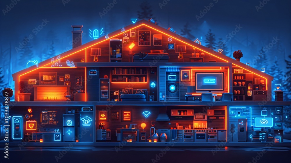 An indoor scene showcasing smart home technology through the Internet ...