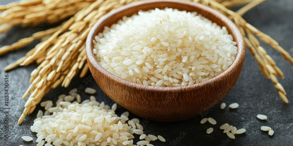 Rice koji and rice ears. Rice koji refers to Japanese malted rice ...
