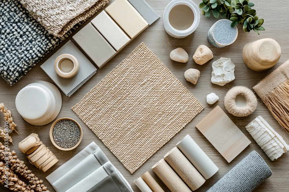 Stylish flat lay composition in orange and beige color palette with ...