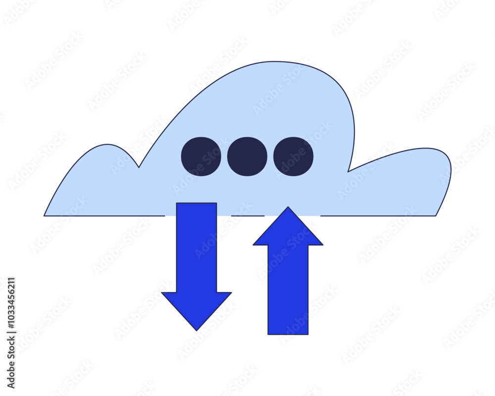 Cloud exchange 2D cartoon object. Sync storage network. Data server ...