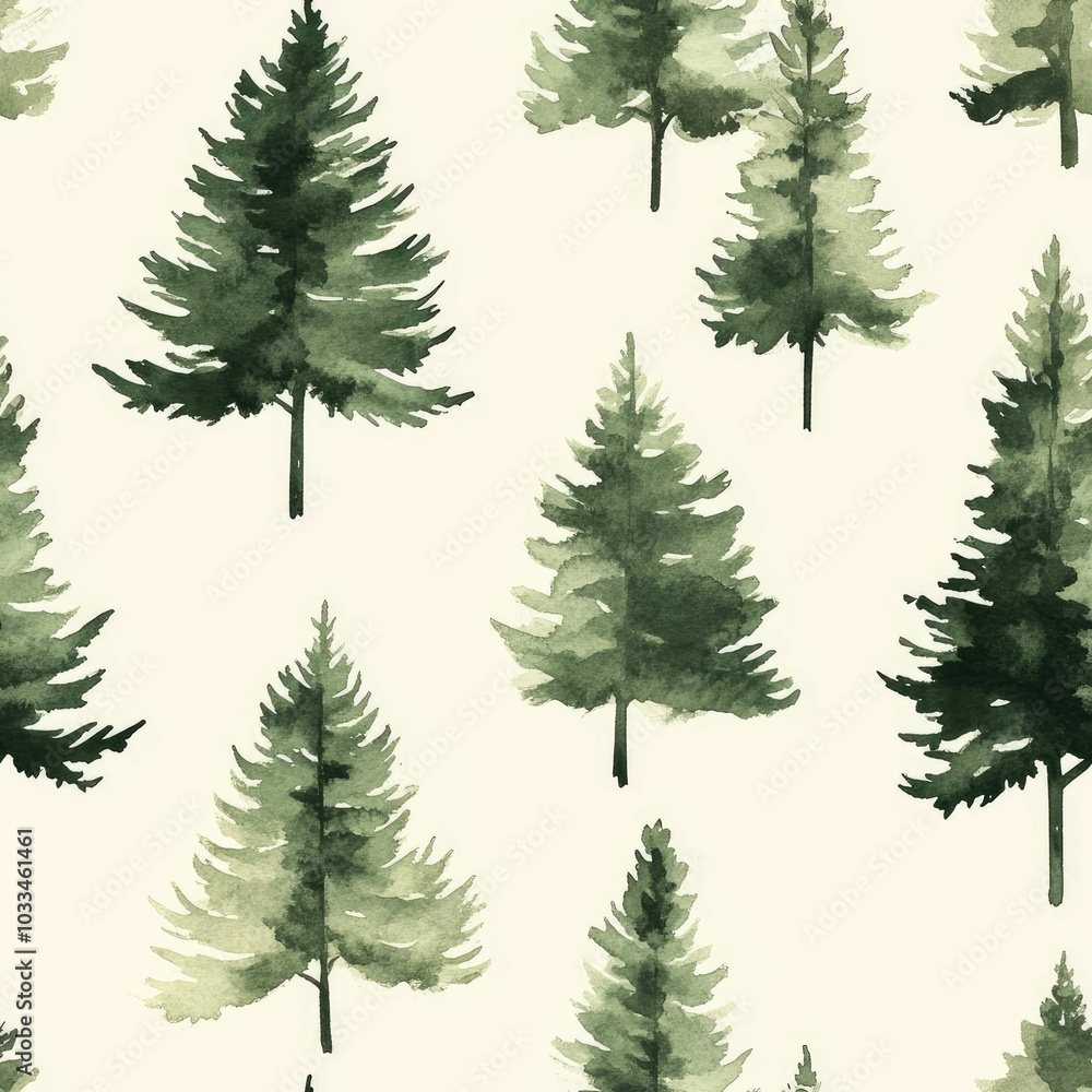 Serene and minimalist watercolor featuring a seamless pattern of ...
