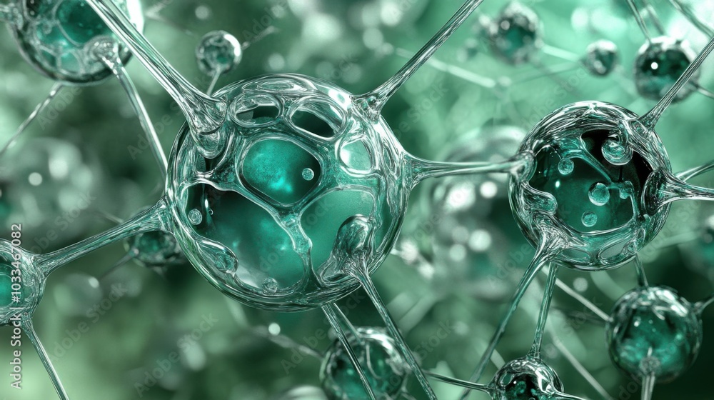 The concept of knowledge graph in emerald green and metallic silver ...