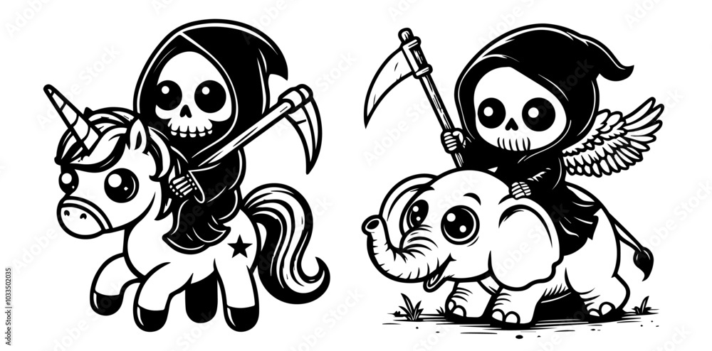 playful baby grim reaper in different cute poses black vector Stock ...