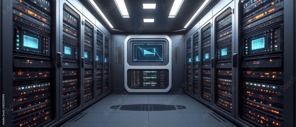 Heartbeat of the Internet - A data server room filled with countless ...