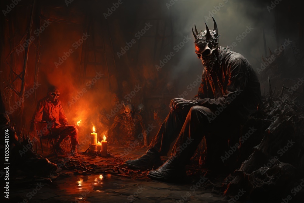 Satan is in hell. Religious demon. Devil's fire. The afterlife of ...
