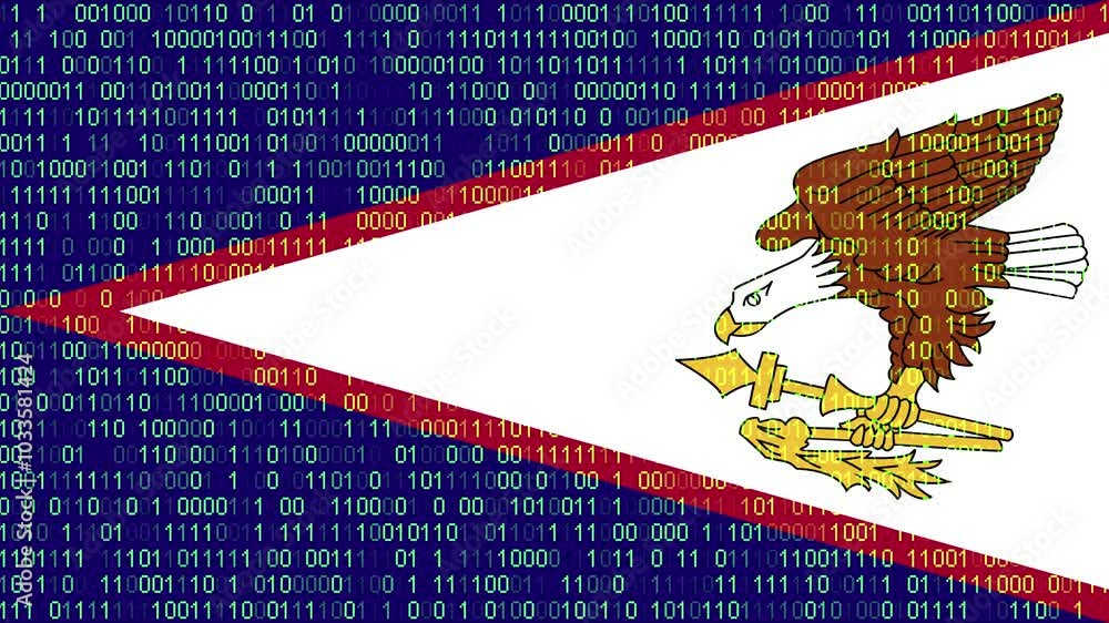 Binary code on flag of American Samoa. Program source code or Hacker concept on American Samoan ...