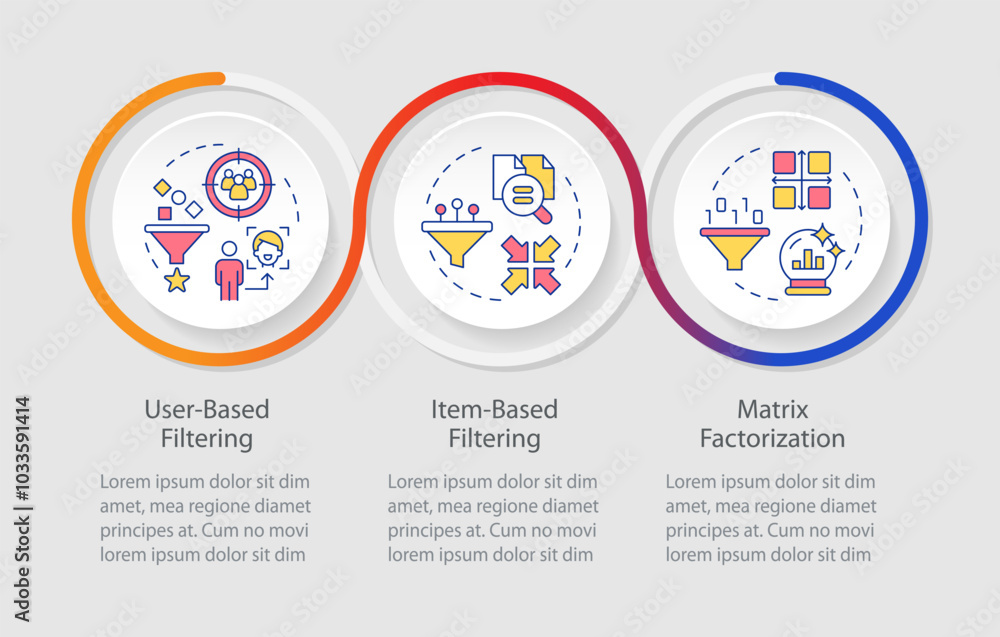 User collaborative filtering types infographics circles sequence. Data ...