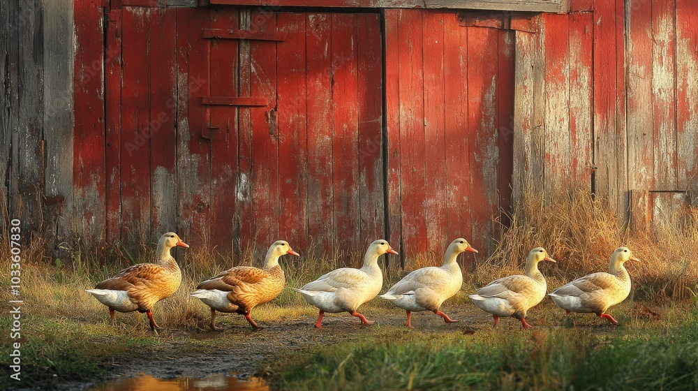 Ducks Walking - Wildlife on Farm: Ducks Strolling in Front of Charming ...