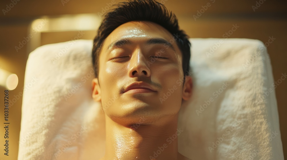 Asian man on spa procedure. Asian man in spa salon. Asian self-care ...
