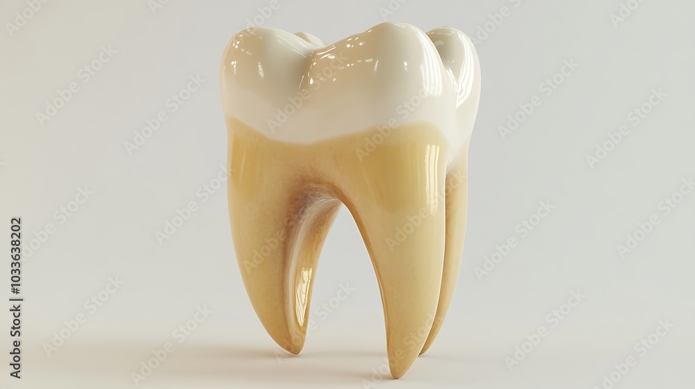 Ultra-realistic image of a tooth, magnified to show fine details of the ...