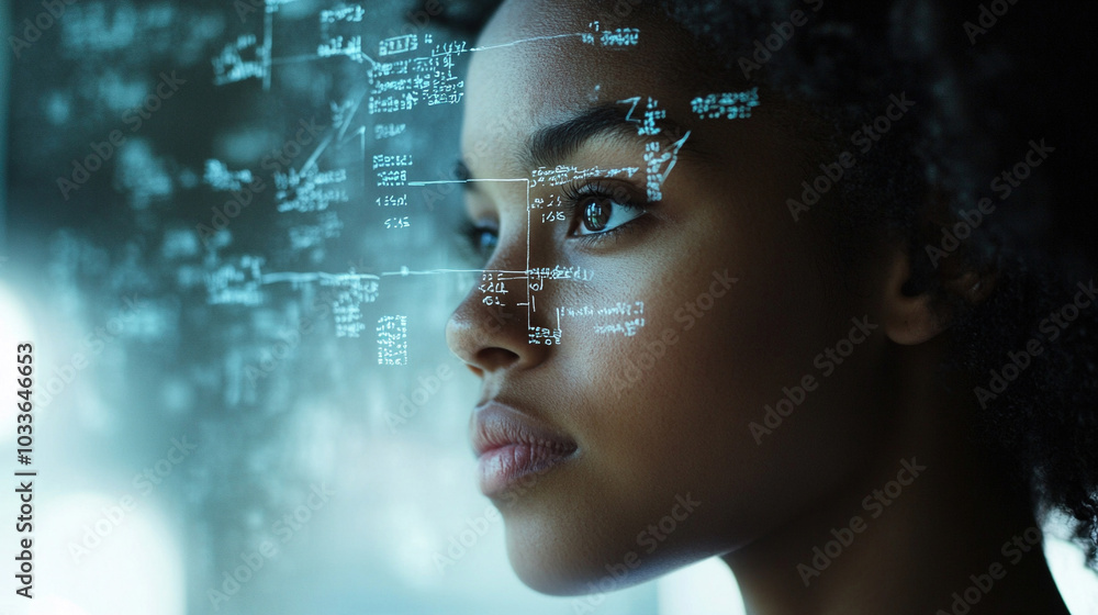 The Mind's Equation: A captivating portrait of a young woman gazing ...