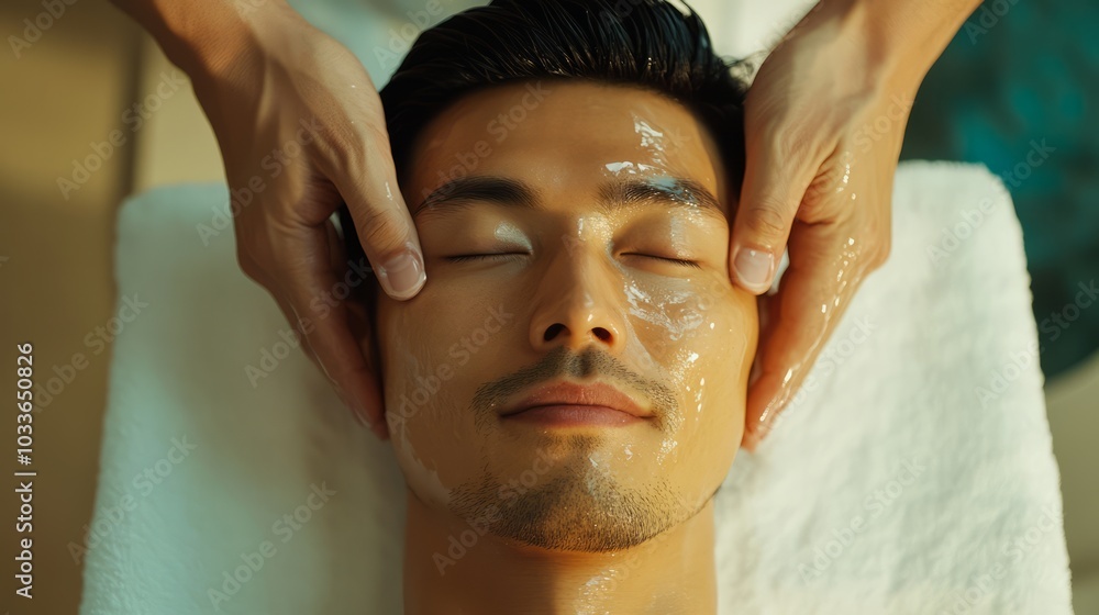 Asian man on spa procedure. Asian man in spa salon. Asian self-care ...