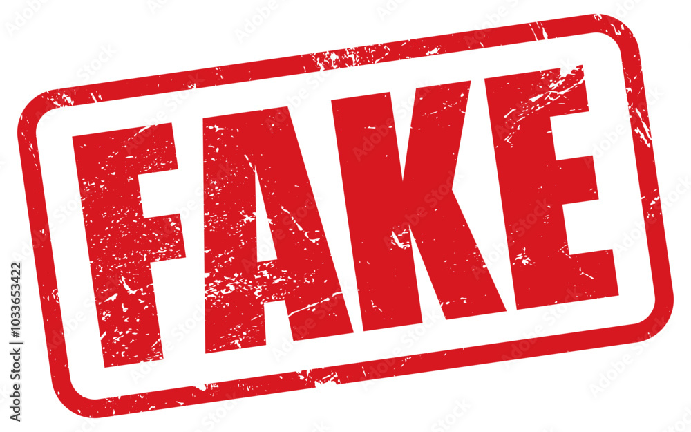 Fake word red rubber stamp with distressed texture effect isolated on ...