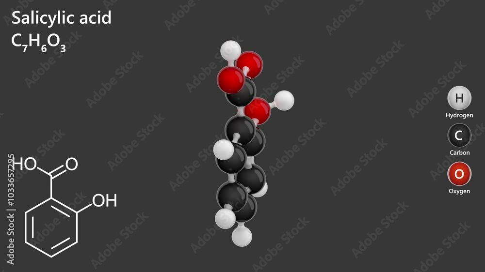 Salicylic acid. Organic acid. Animated 3d model of molecule. Molecular ...
