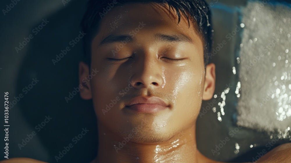 Asian man on spa procedure. Asian man in spa salon. Asian self-care ...