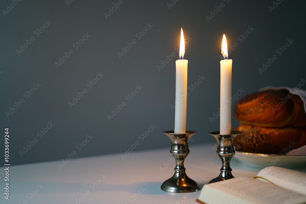 Shabbat or Sabbath kiddush ceremony composition with a traditional ...