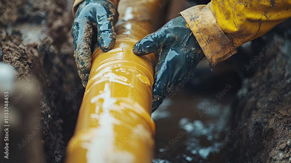 Using silicone sealant around a pipe joint, worker with a caulking gun ...
