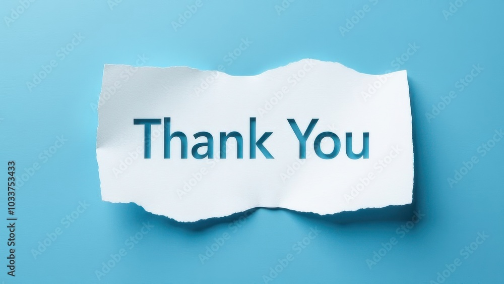 A simple torn paper note with the words thank you in bold text against ...