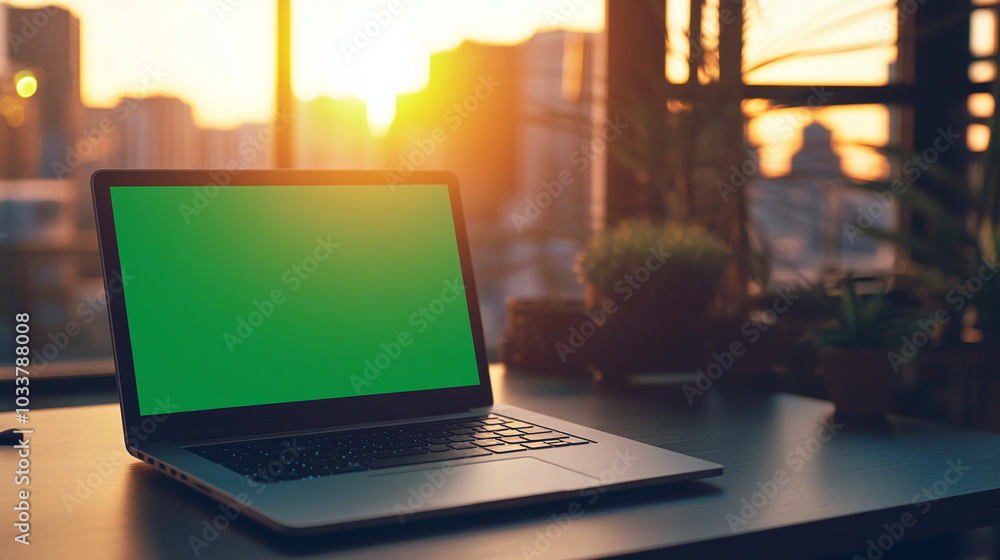 3d realistic render of laptop with green screen chroma key monitor in ...