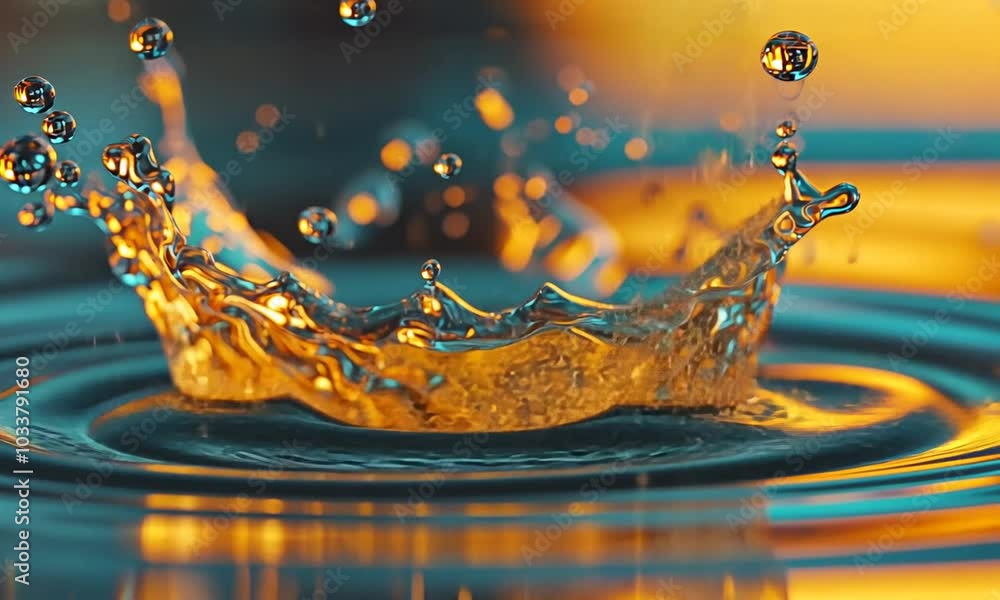 Water Droplet Splashing into Water, Creating a Crown-Like Shape with ...