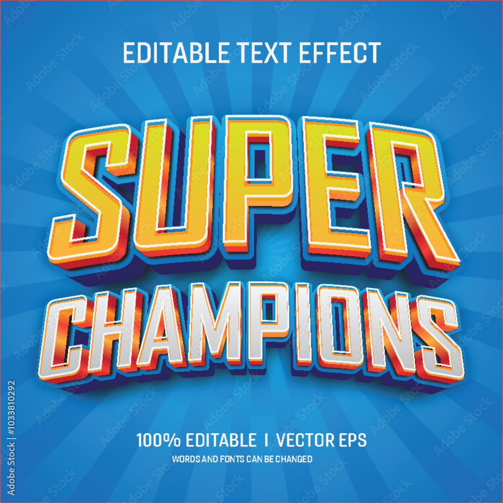 editable Super champions vector 3d text effect with modern style design ...
