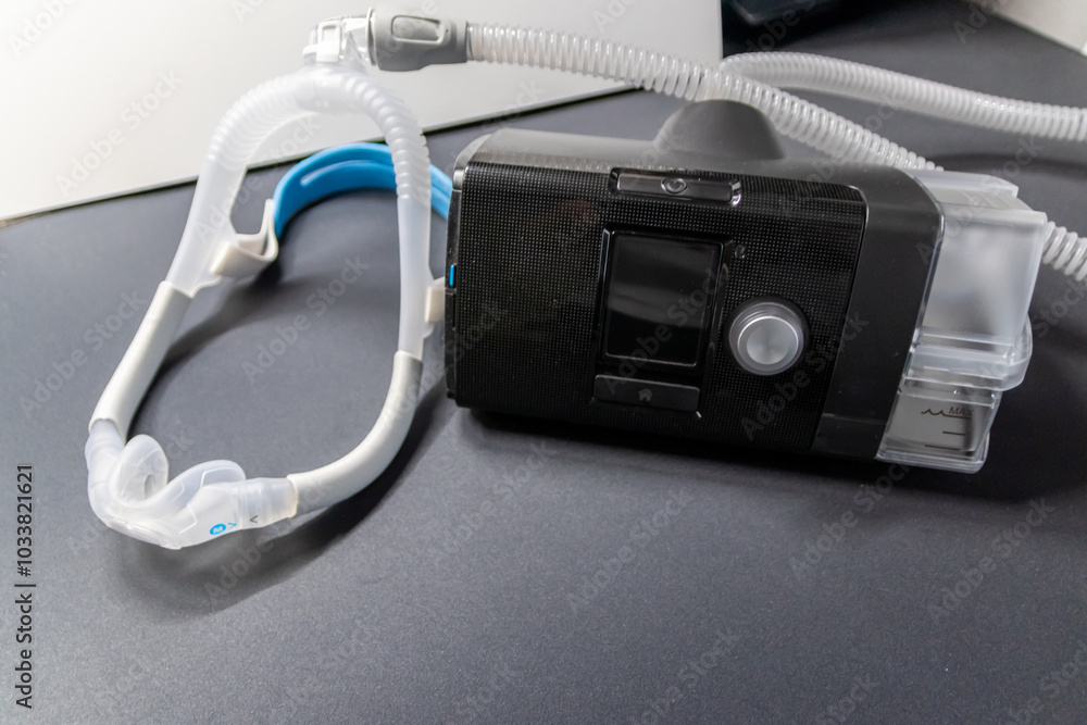 CPAP mask with nose mask or nose mask headgear cpap machine against ...