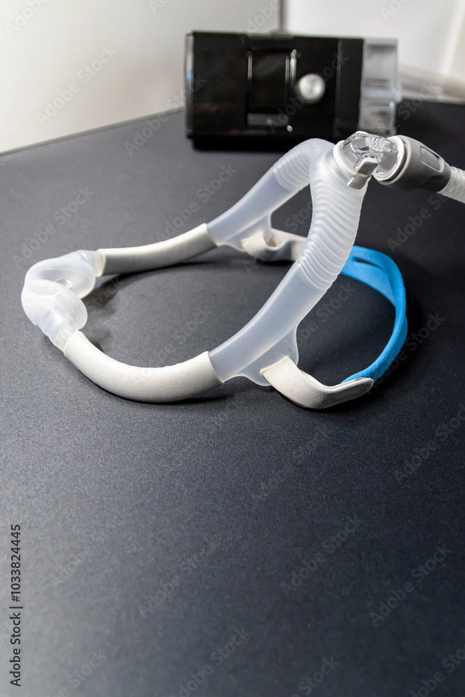 CPAP mask with nose mask or nose mask headgear cpap machine against ...