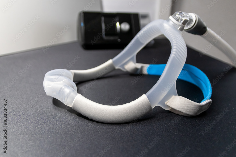 CPAP mask with nose mask or nose mask headgear cpap machine against ...