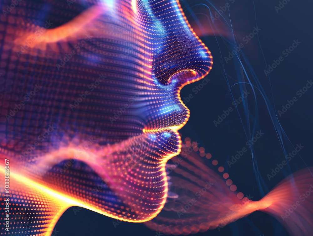 digital representation of human face with vibrant colors and intricate ...