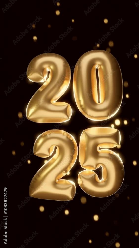 Happy new year 2024 golden balloons on black background with bokeh effect, vertical video Stock ...