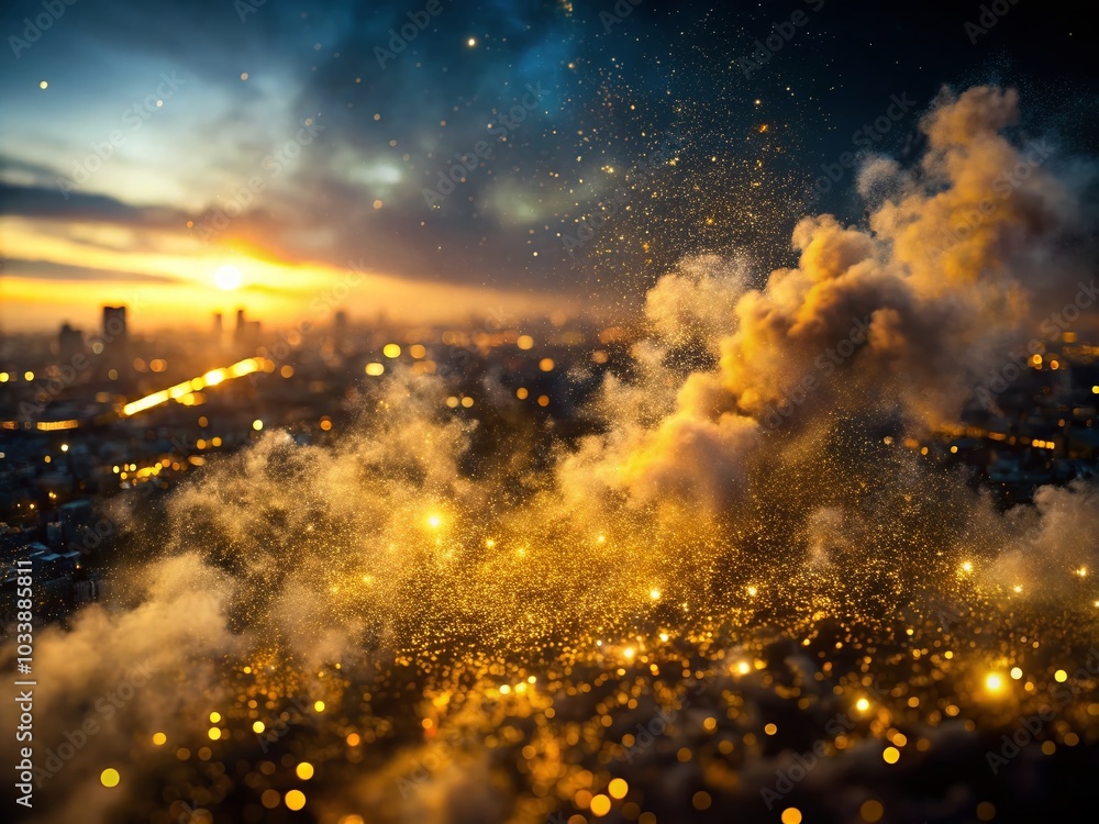 3D Yellow and Brown Dust Cloud Particles in Dark Background for Air ...